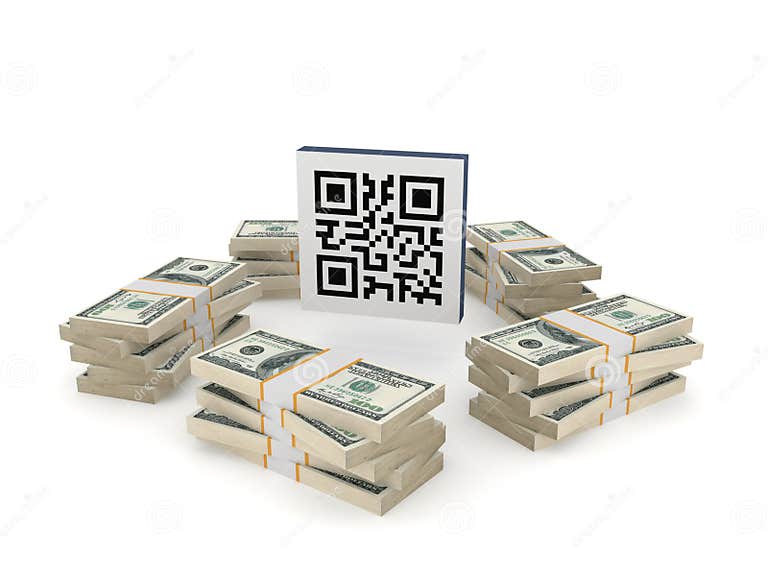 Stacks of Dollars Around QR Code. Stock Illustration - Illustration of ...