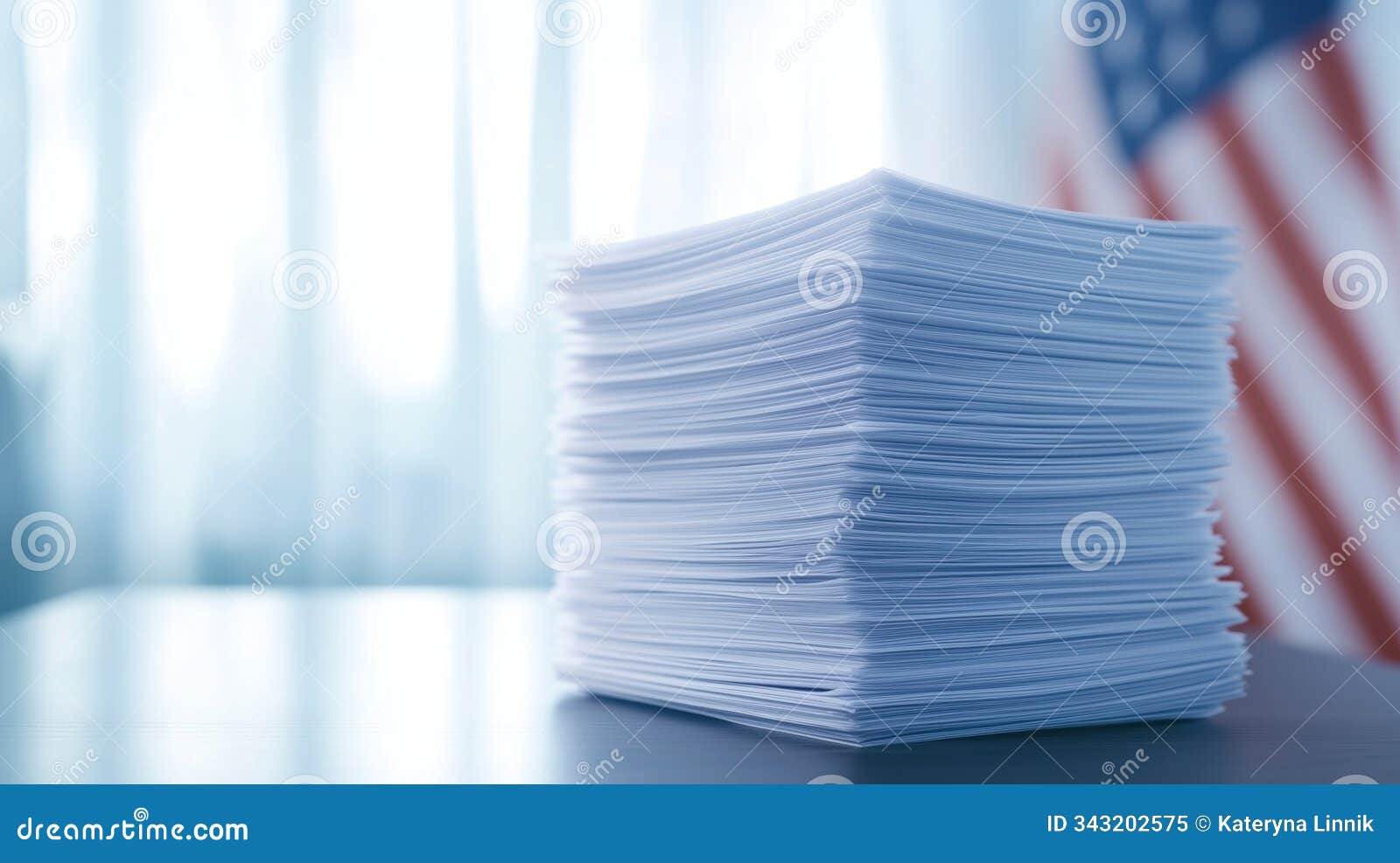 Stacks of Election Documents on a Table with an American Flag in the ...