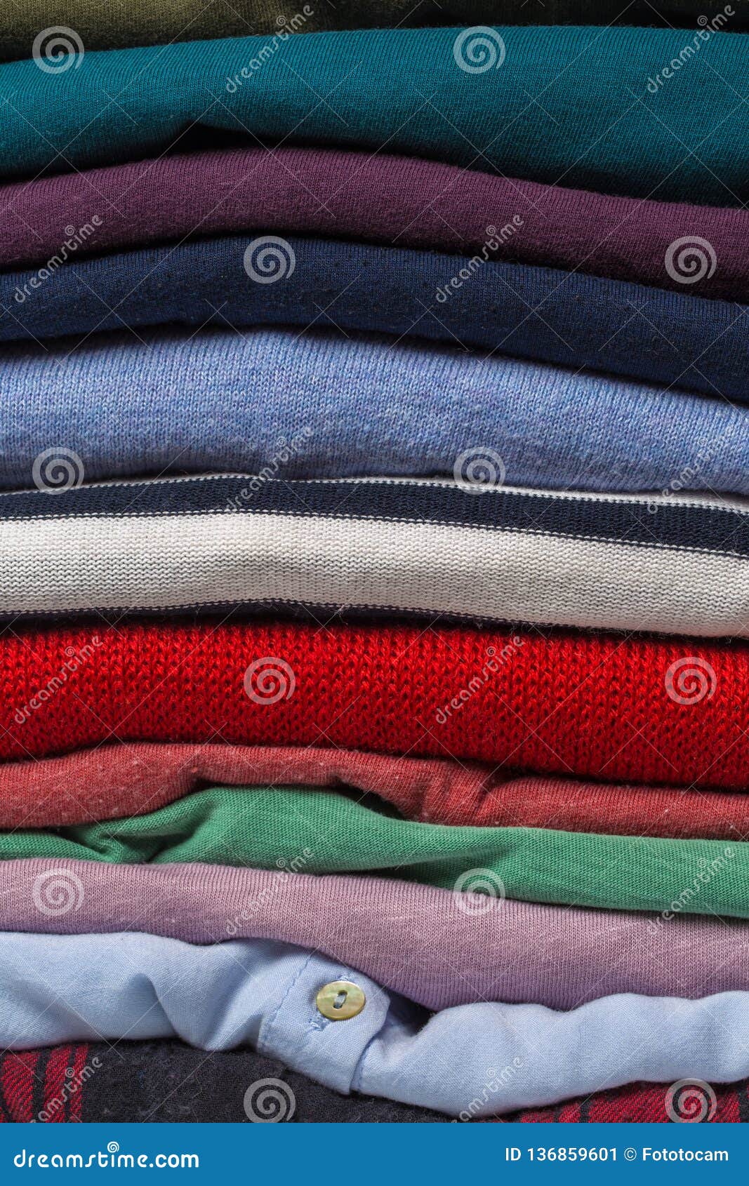 Stacks of Folded Clothes, Close Up Stock Image - Image of color ...