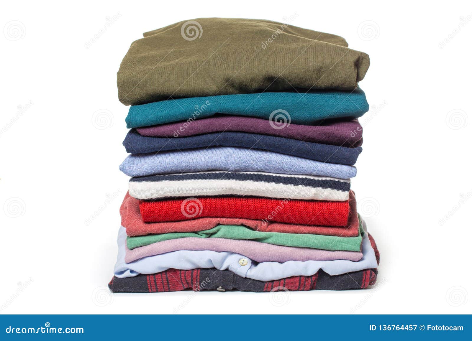 Stacks of Folded Clothes on White Background Stock Image - Image of ...