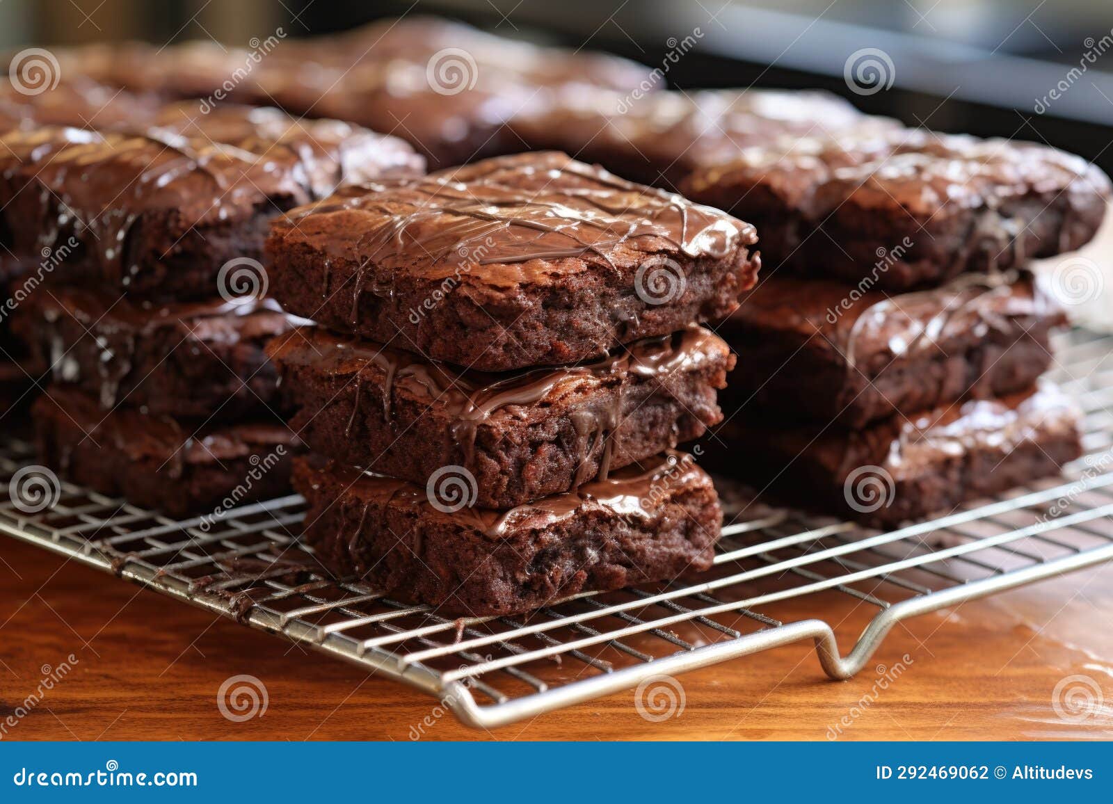 Stacks of Freshly Baked Brownies Cooling on a Wire Rack Stock Photo ...