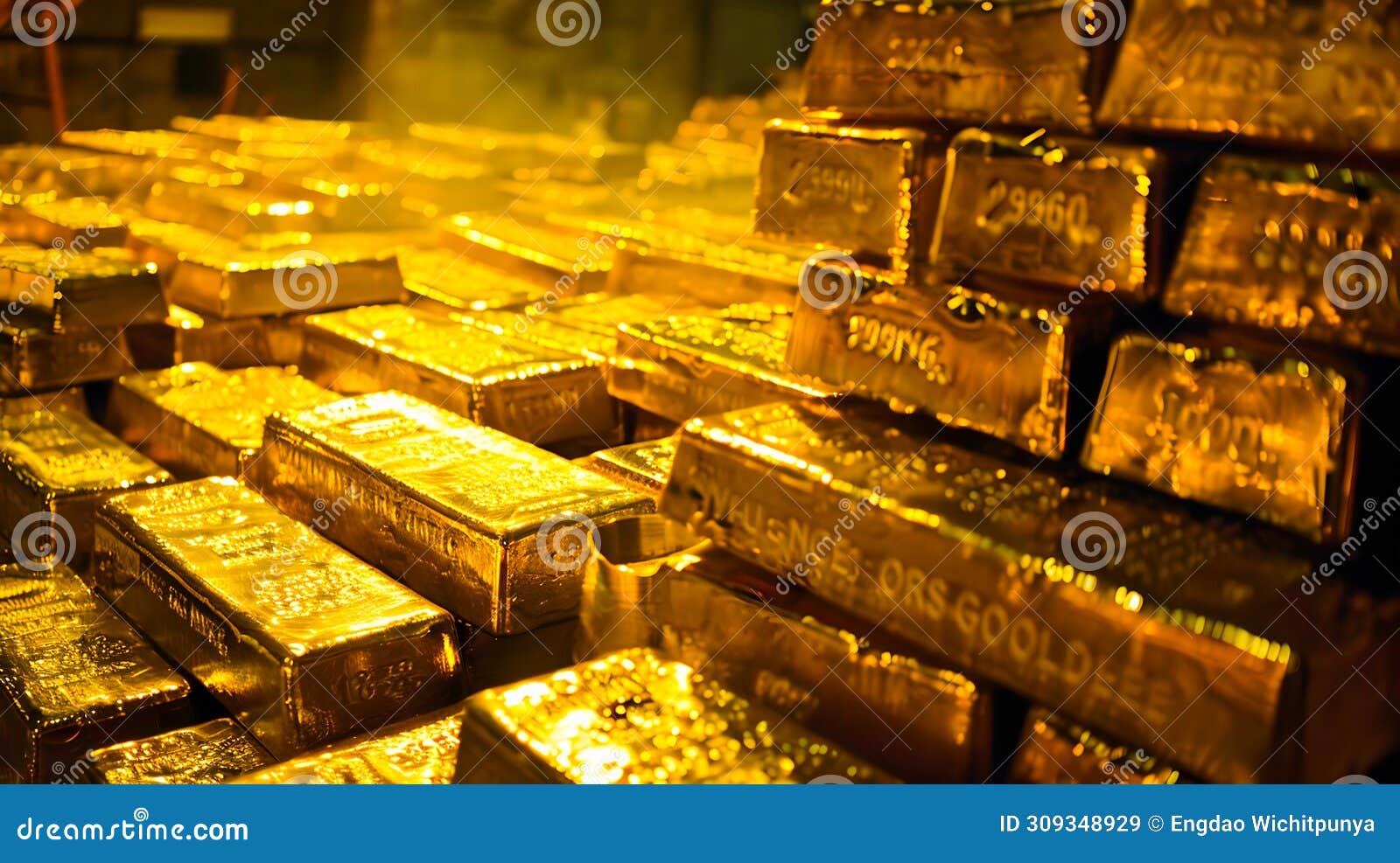 Stacks of Gold Bars in Intense Lighting Stock Illustration ...