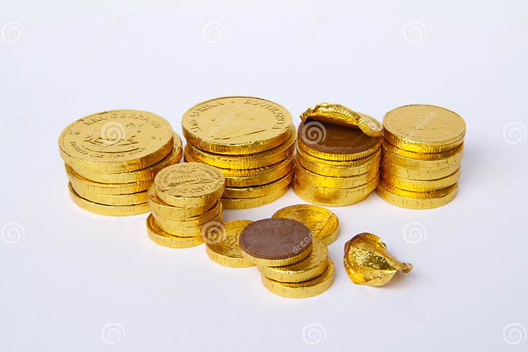 Stacks of Gold Chocolate Coins Stock Image - Image of chocolate ...