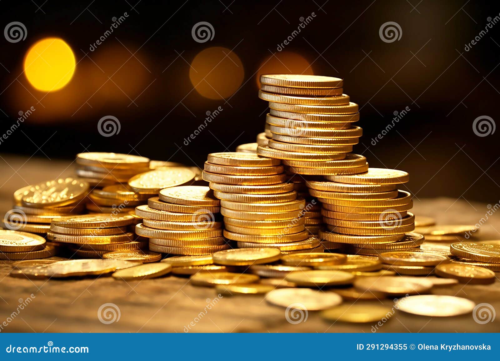 Stacks of Gold Coins in the Sun Stock Illustration - Illustration of ...