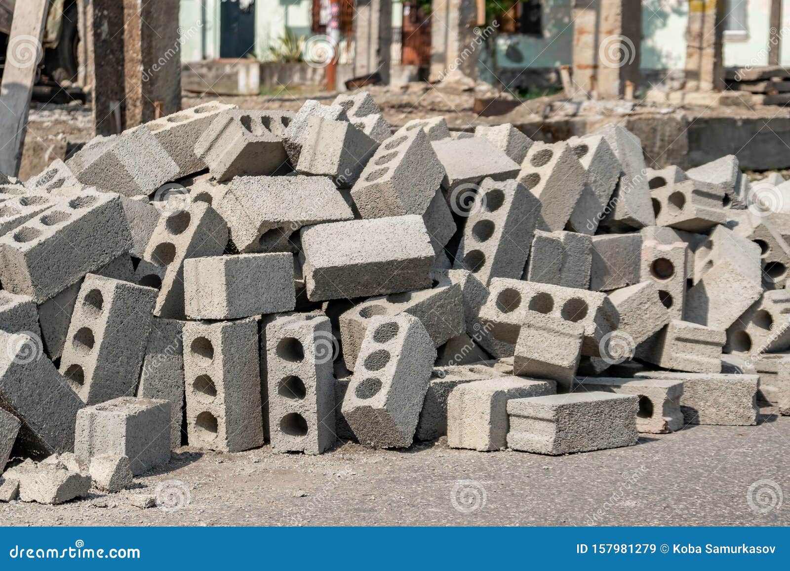 Stacks of Gray Concrete Blocks on the Ground Stock Image - Image of ...