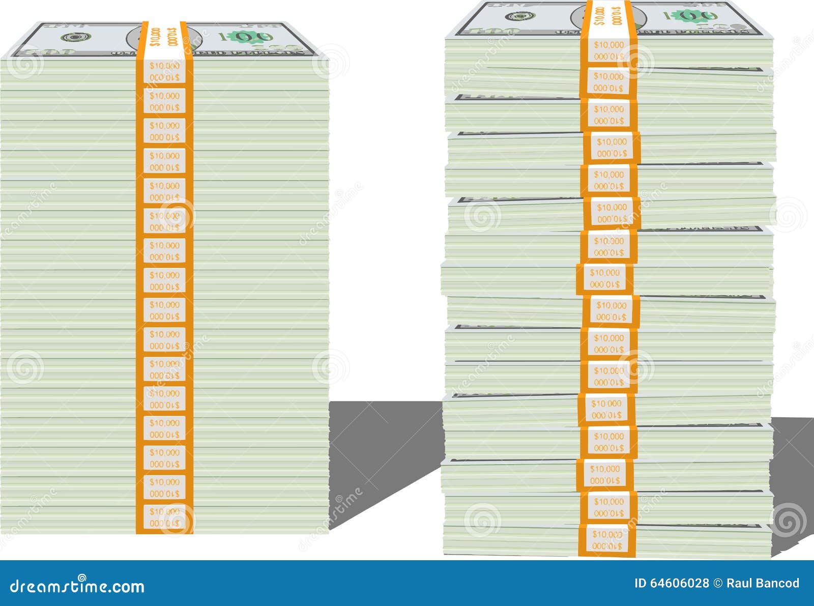 Stacks of Hundred Dollar Bills in Bundles Stock Vector - Illustration ...