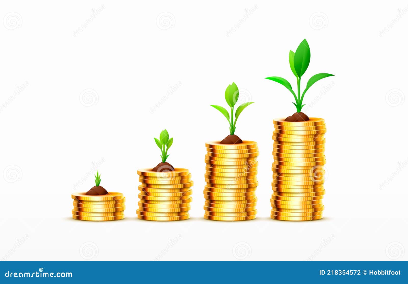 Stacks of Increasing Coins Gold Coins on White Background. Vector Stock ...