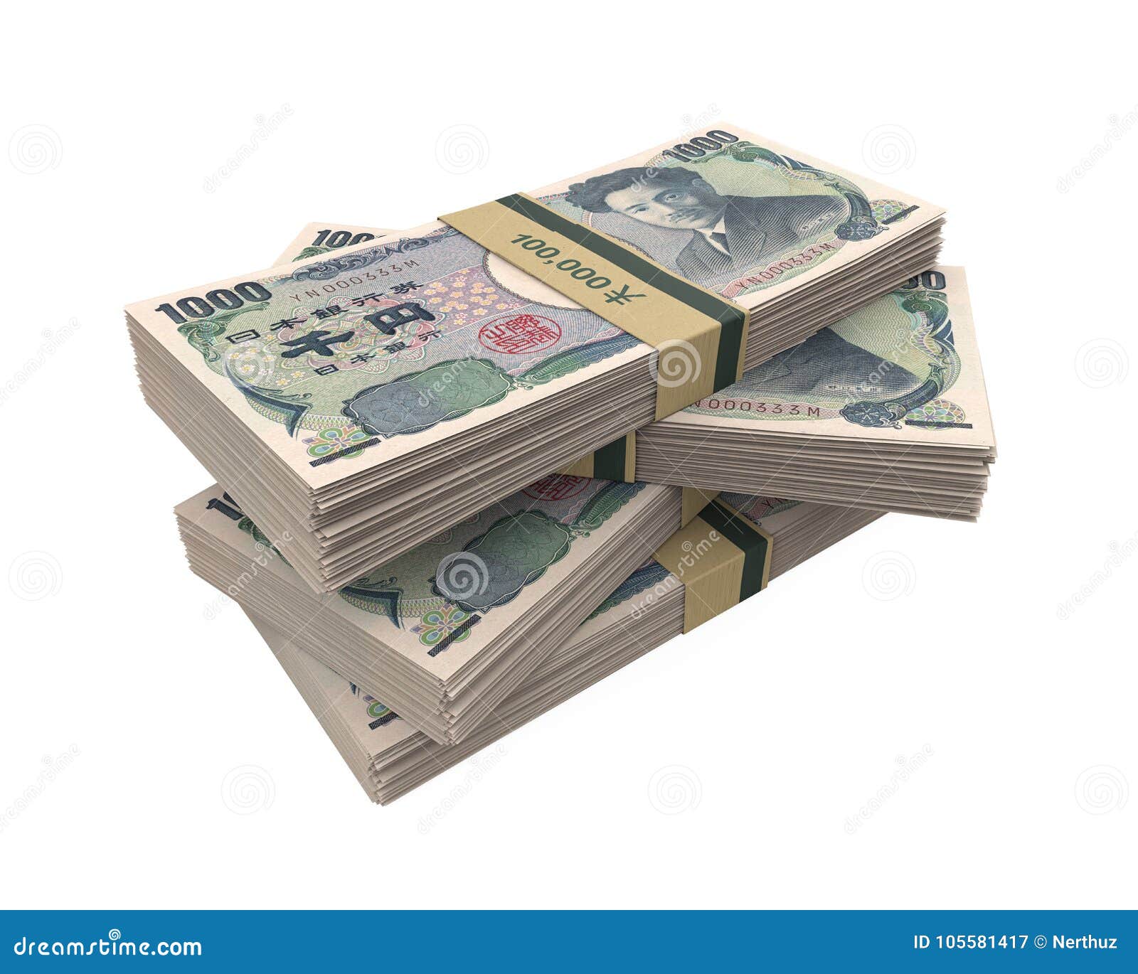 Stacks of 1000 Japanese Yen Isolated Stock Image - Image of japanese ...