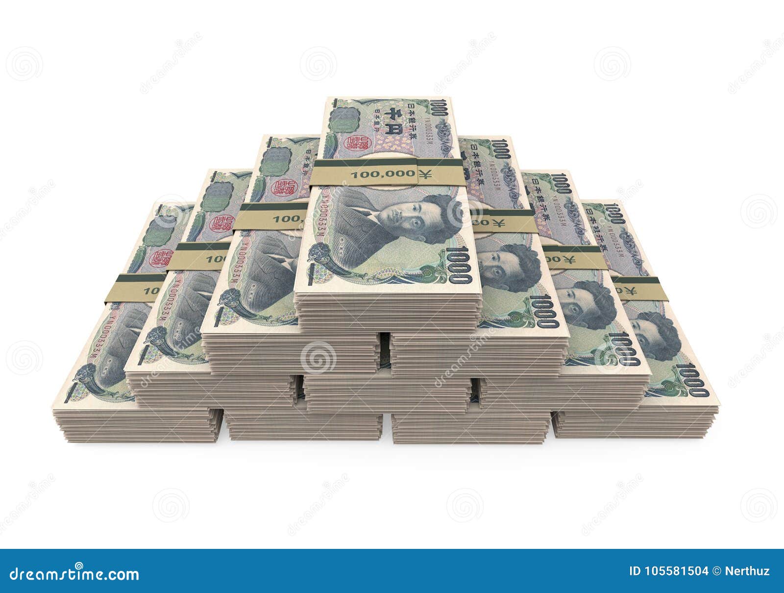 Stacks of 1000 Japanese Yen Isolated Stock Photo - Image of isolated ...