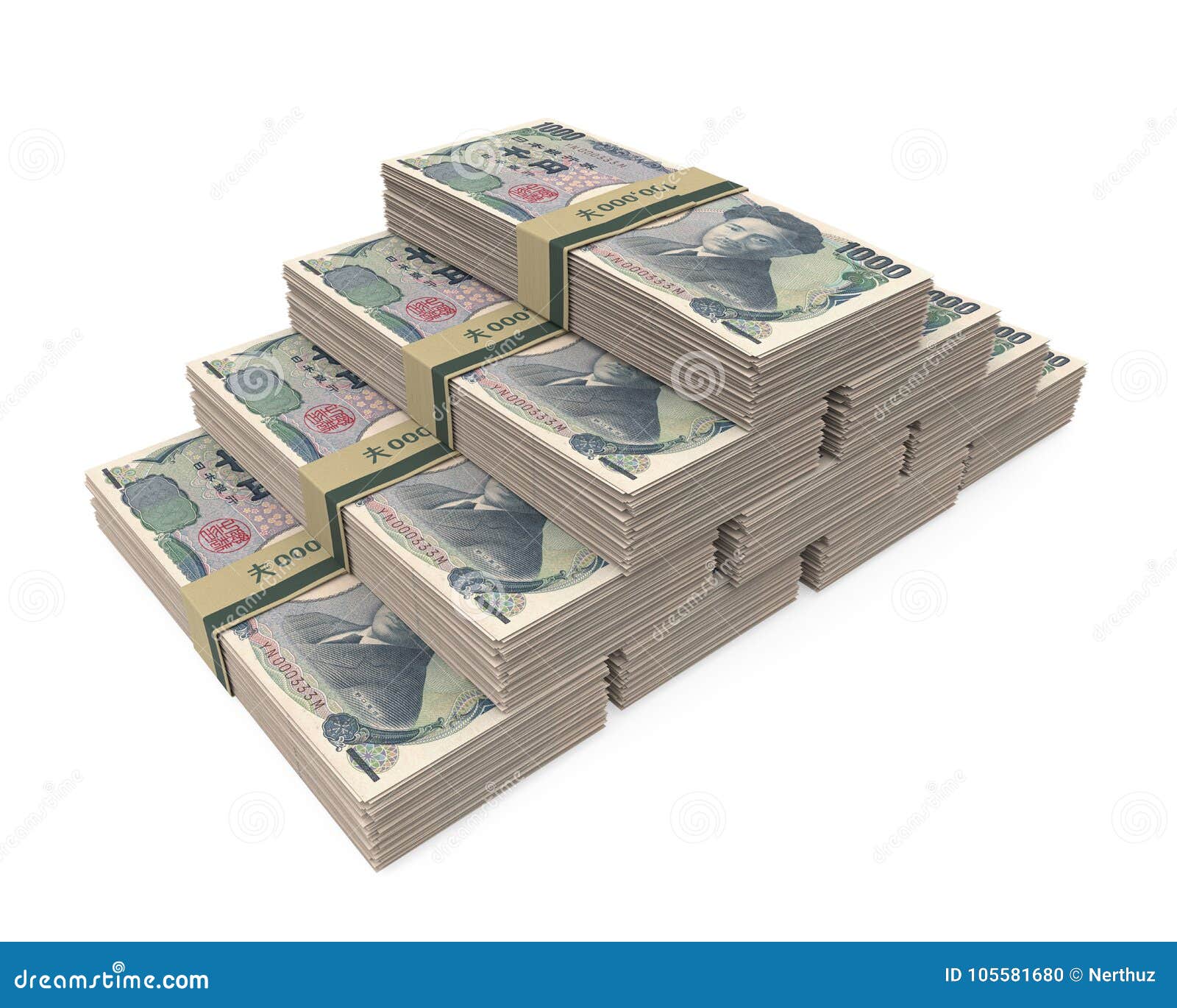 Stacks of 1000 Japanese Yen Isolated Stock Photo - Image of stacks ...