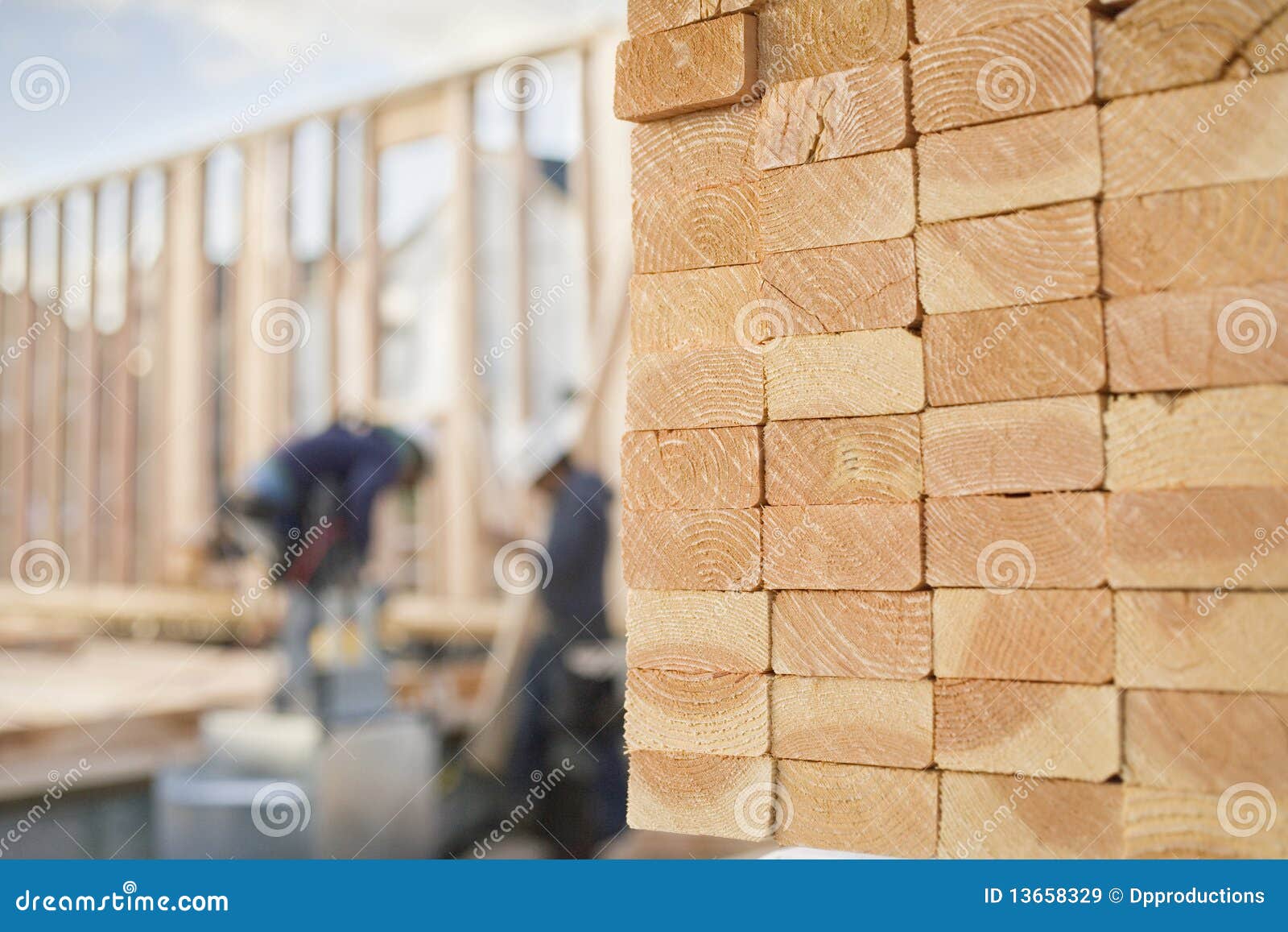 Stacks of Lumber at a Construction Site Stock Image - Image of erecting ...