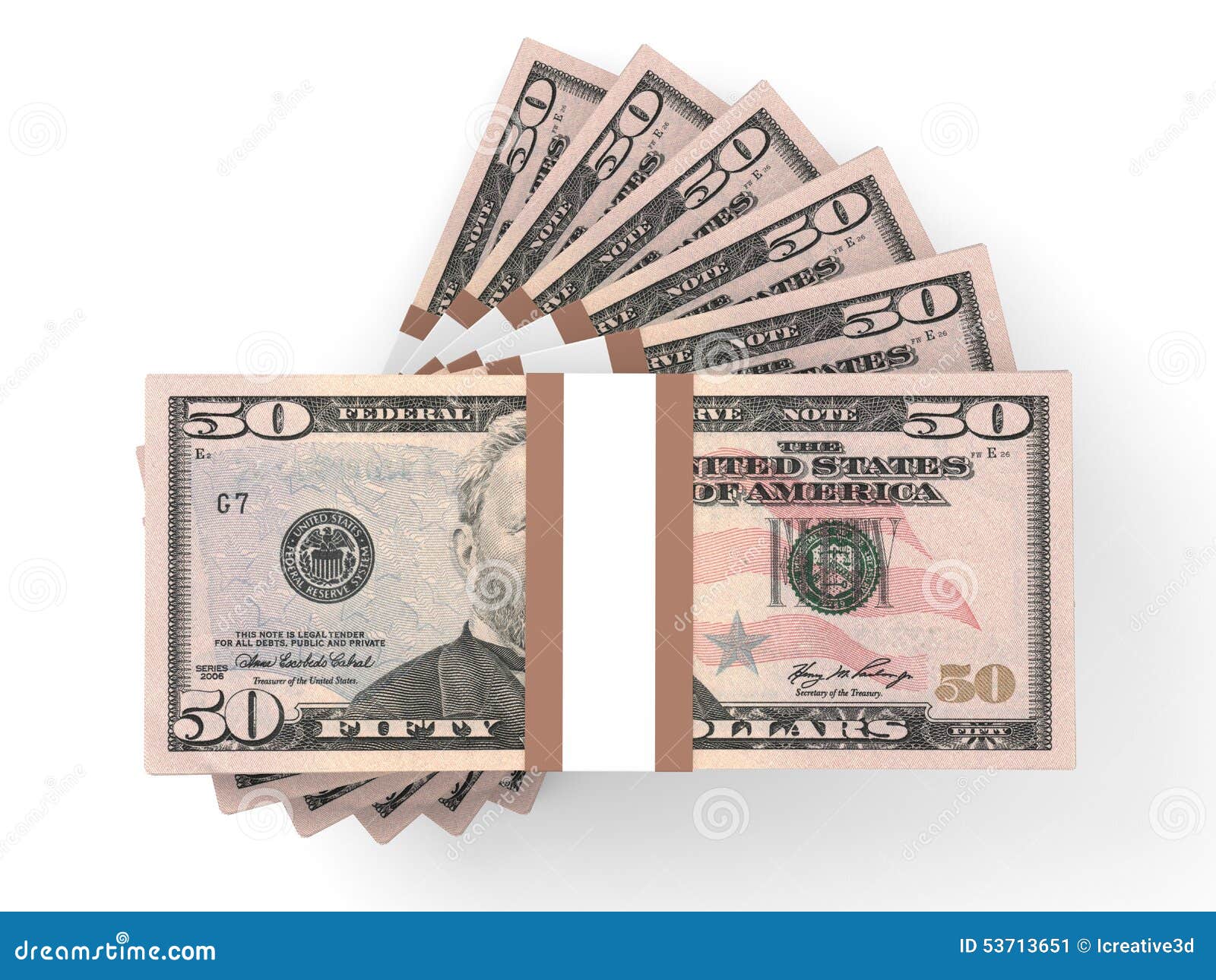 Stacks of Money. Fifty Dollars Stock Illustration - Illustration of ...