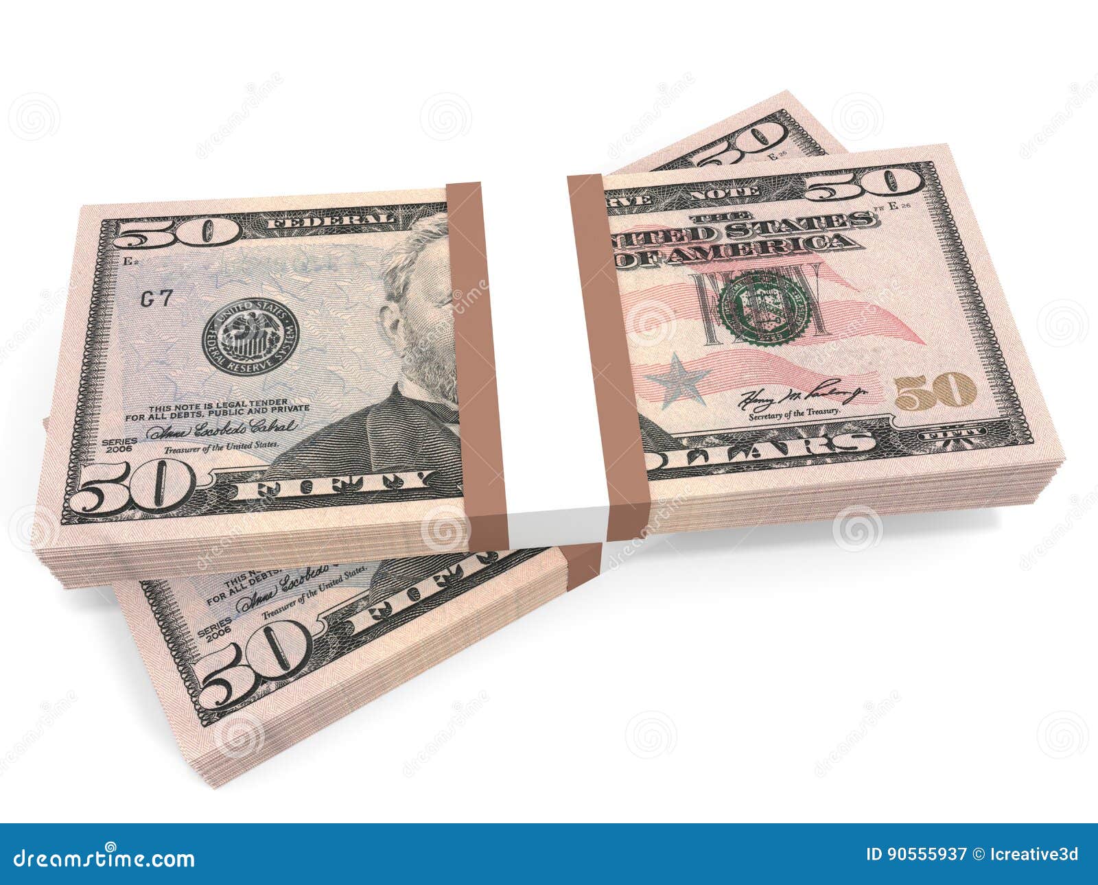 Stacks of Money. Fifty Dollars Stock Illustration - Illustration of ...