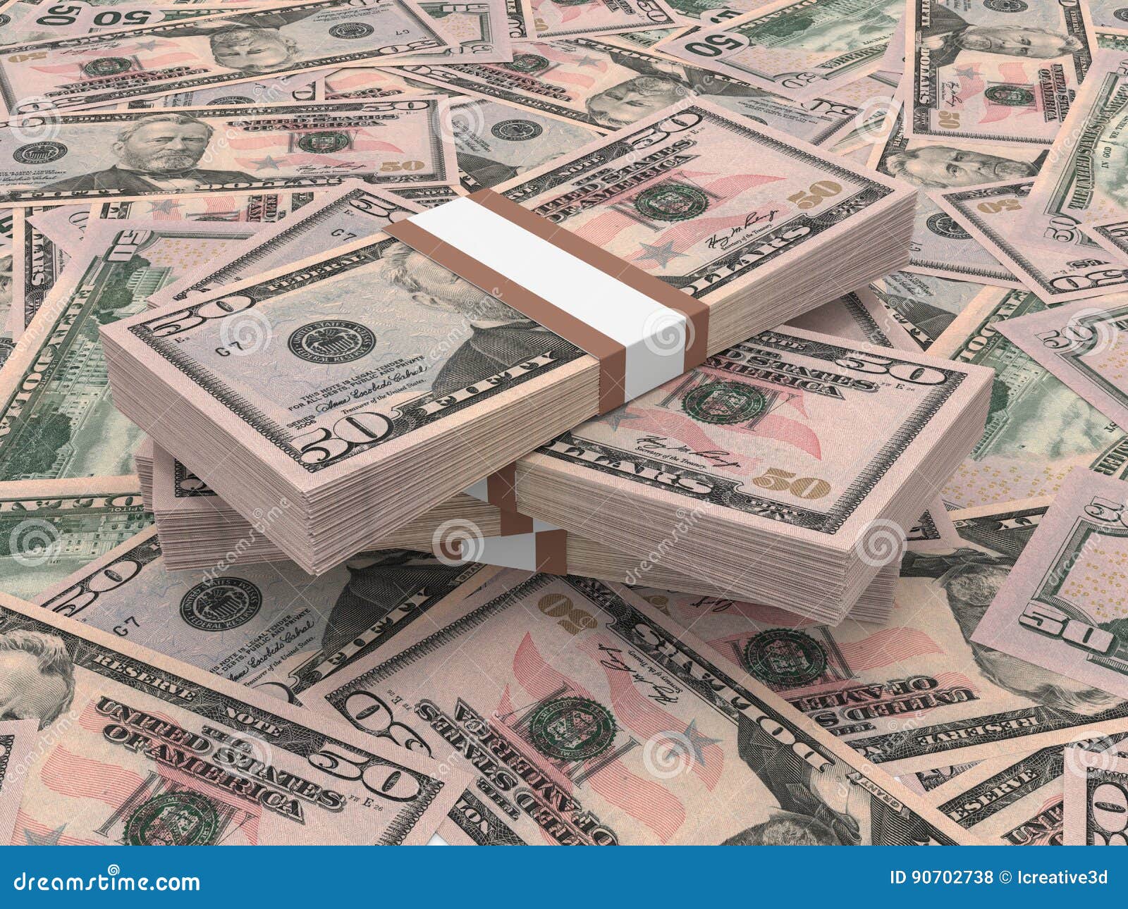 Stacks of Money. Fifty Dollars Stock Illustration - Illustration of ...