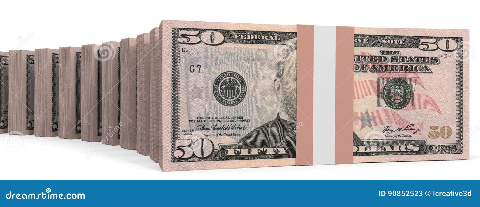 Stacks of Money. Fifty Dollars Stock Illustration - Illustration of ...