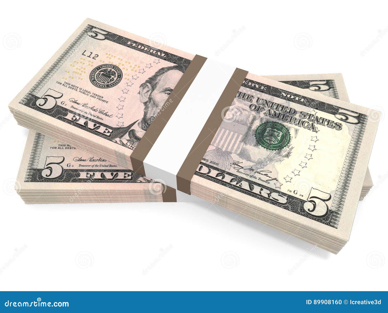 Stacks of Money. Five Dollars Stock Illustration - Illustration of ...