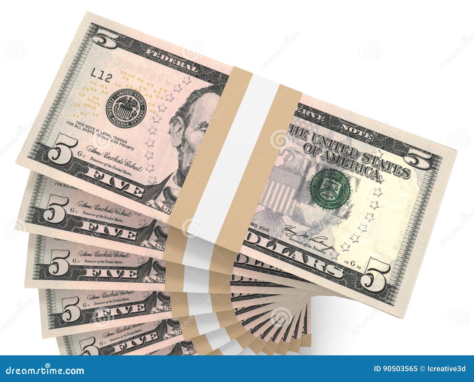 Stacks of Money. Five Dollars Stock Illustration - Illustration of ...