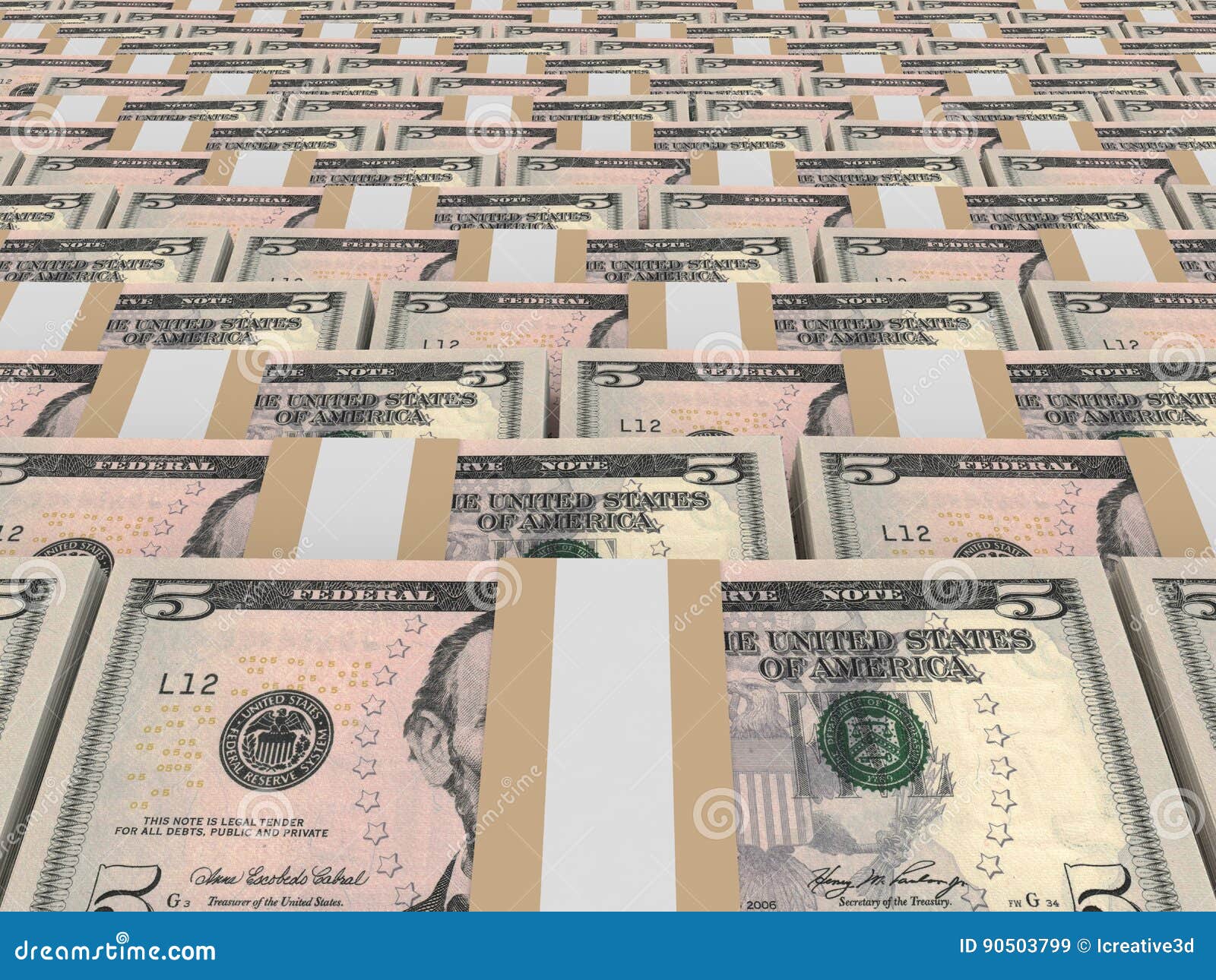 Stacks of Money. Five Dollars Stock Illustration - Illustration of ...