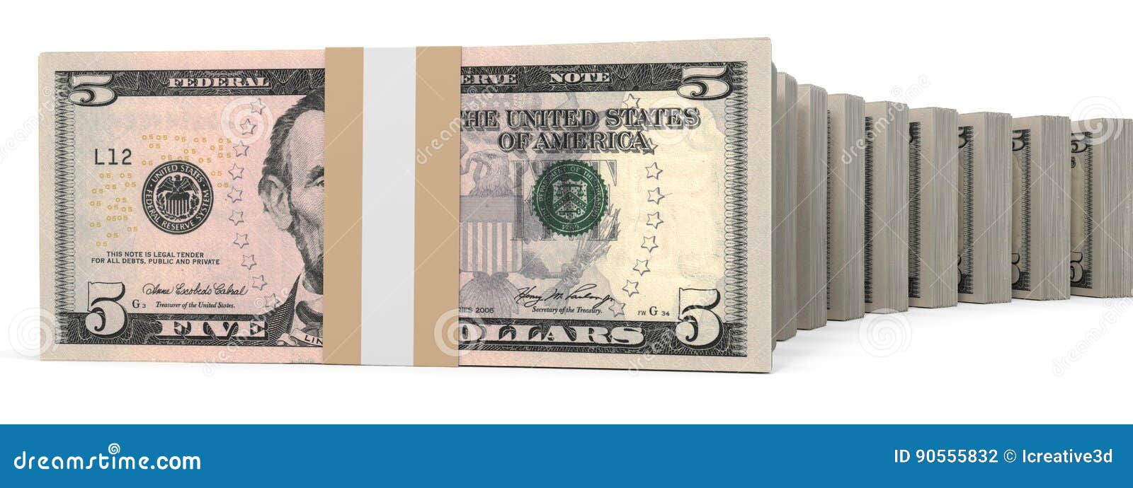 Stacks of Money. Five Dollars Stock Illustration - Illustration of ...