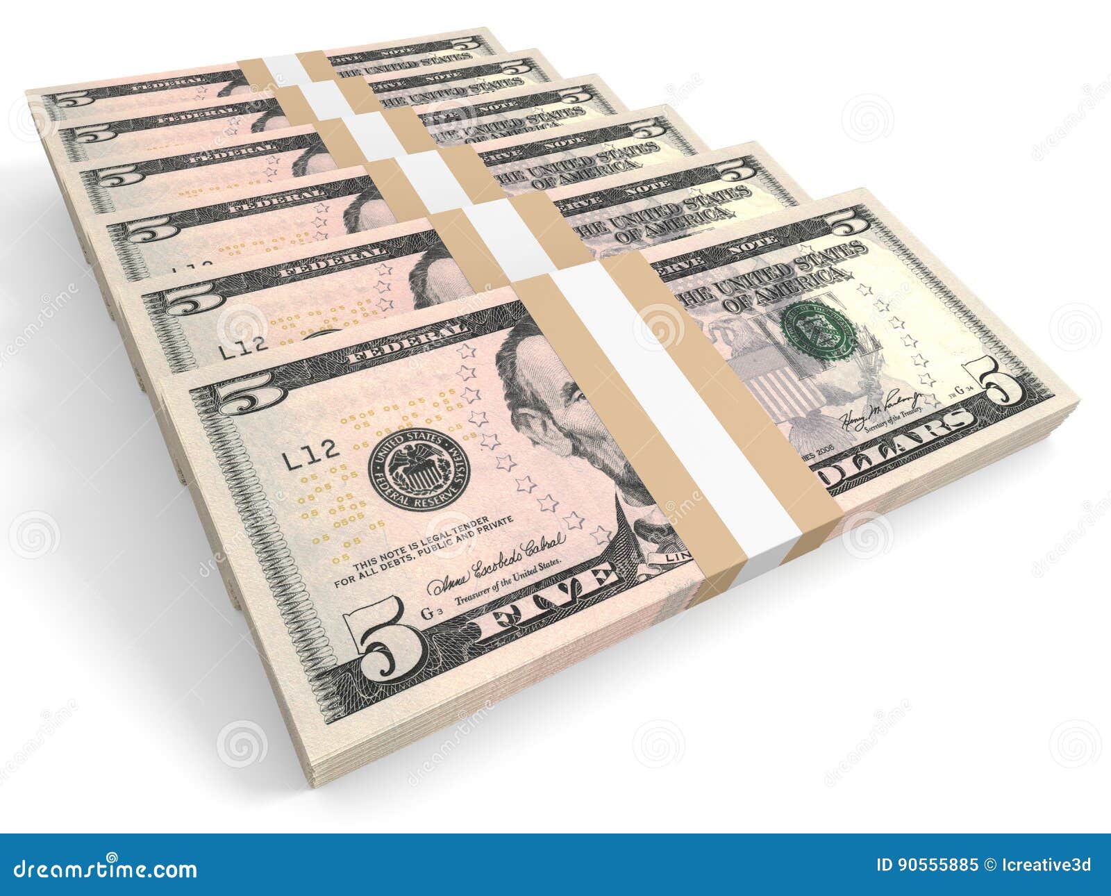 Stacks of Money. Five Dollars Stock Illustration - Illustration of ...