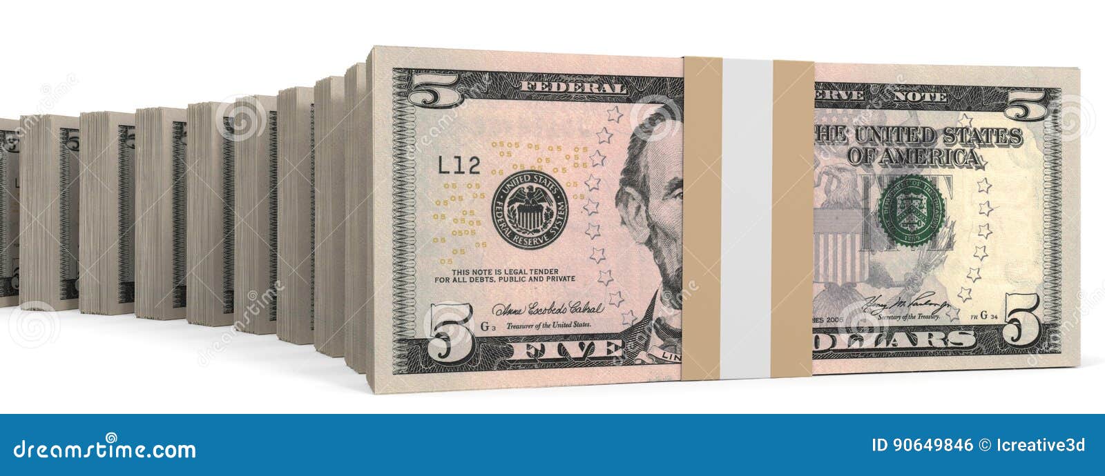 Stacks of Money. Five Dollars Stock Illustration - Illustration of ...