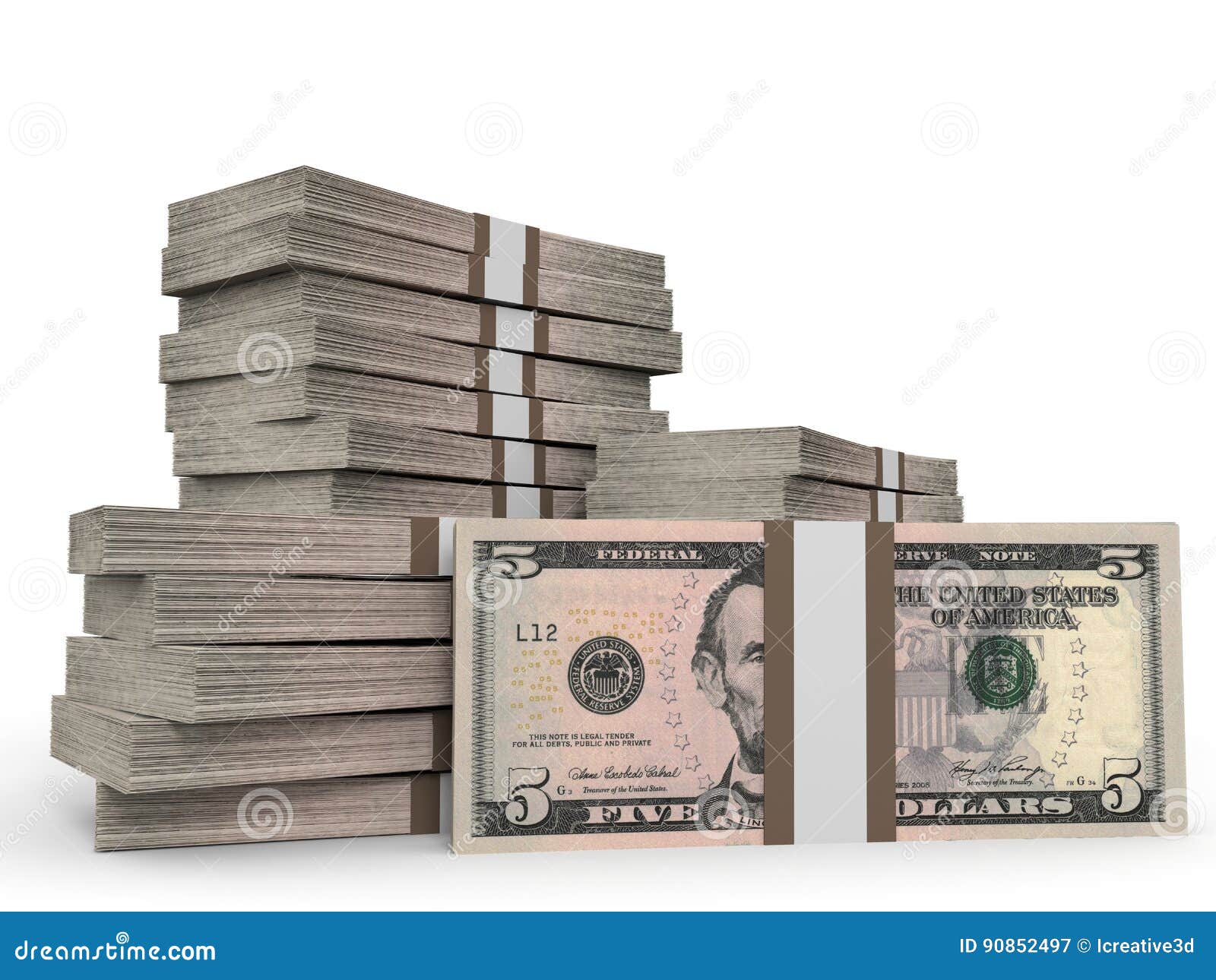 Stacks of Money. Five Dollars Stock Illustration - Illustration of ...