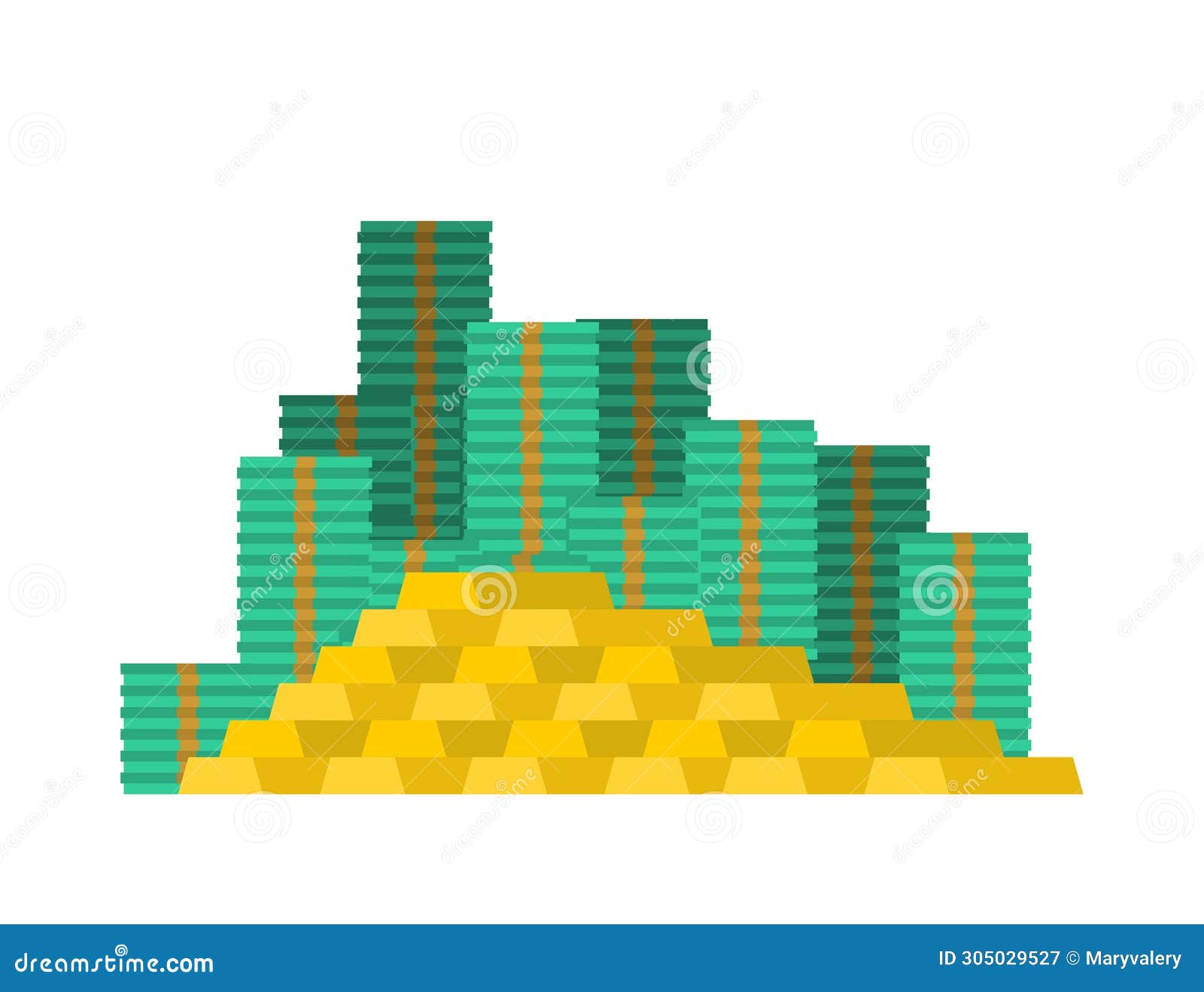 Stacks of Money and Gold. Stack of Dollars and Gold Bars Stock ...