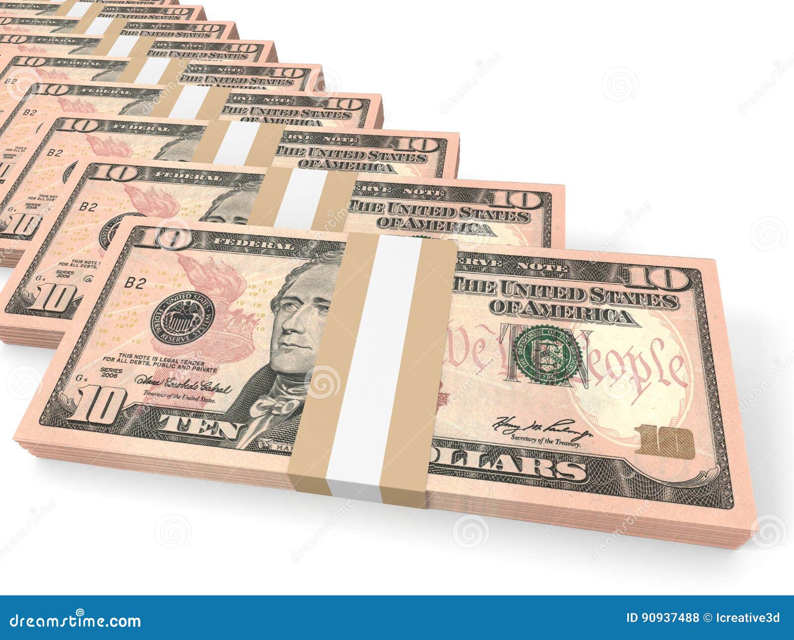 Stacks of Money. Ten Dollars Stock Illustration - Illustration of ...