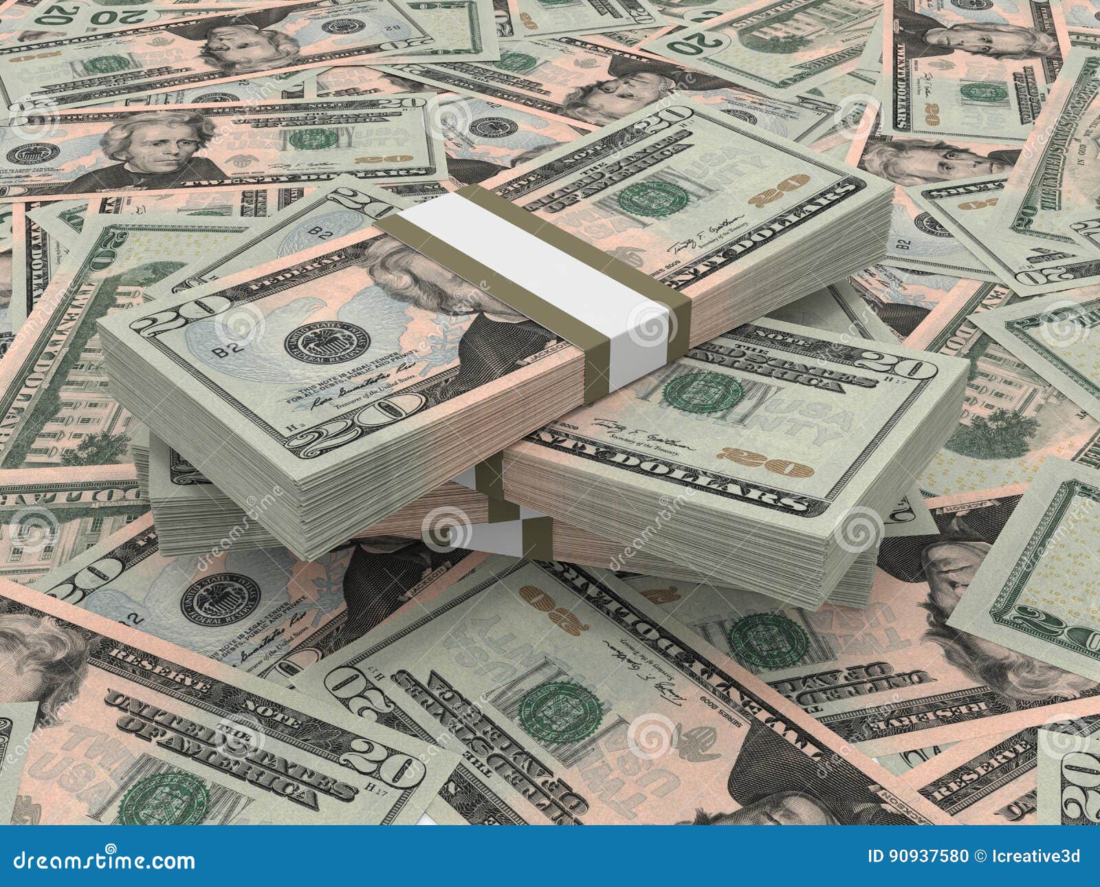 Stacks of Money. Twenty Dollars Stock Illustration - Illustration of ...