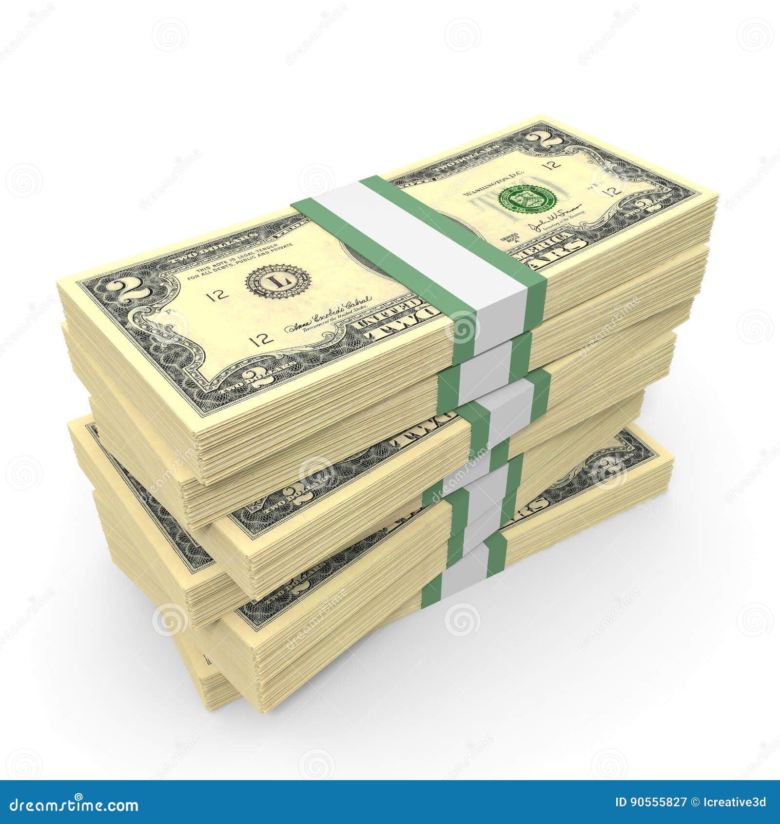 Stacks of Money. Two Dollars Stock Illustration - Illustration of bill ...