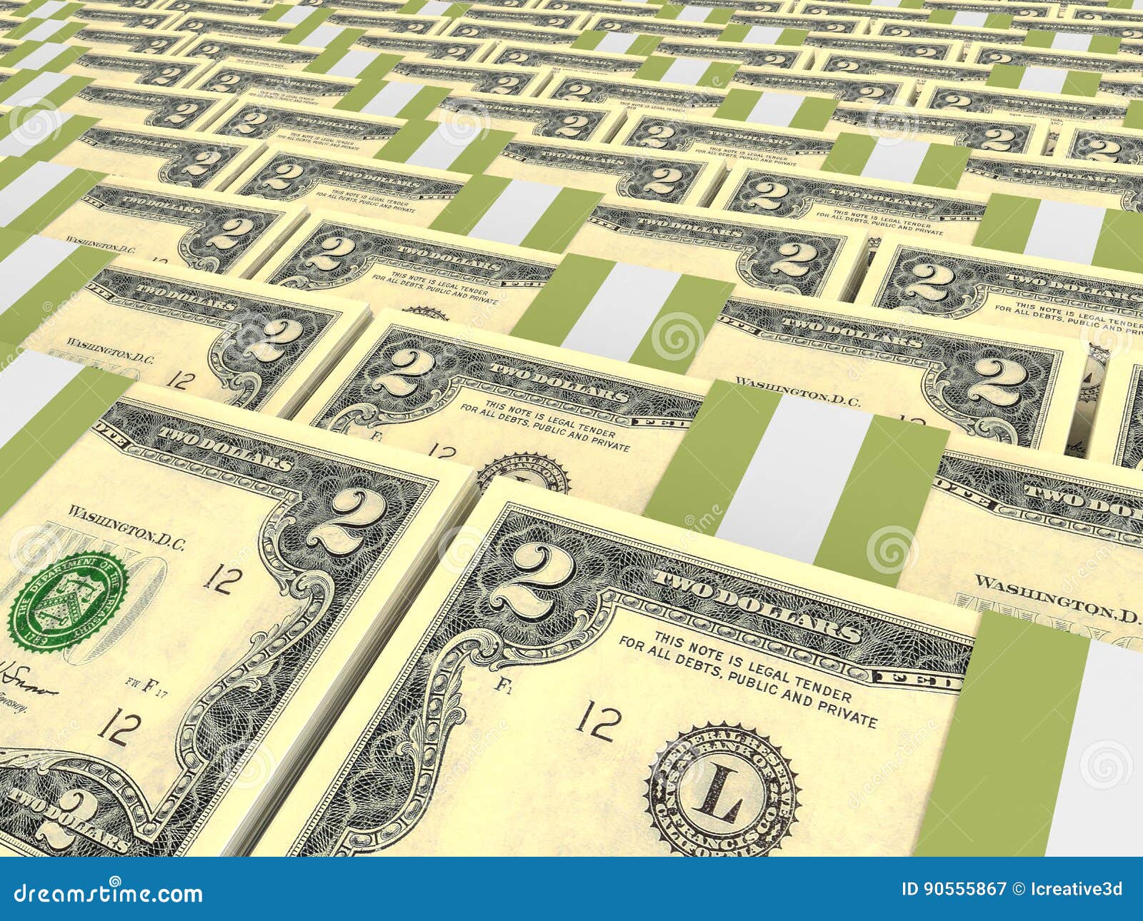 Stacks of Money. Two Dollars Stock Illustration - Illustration of ...