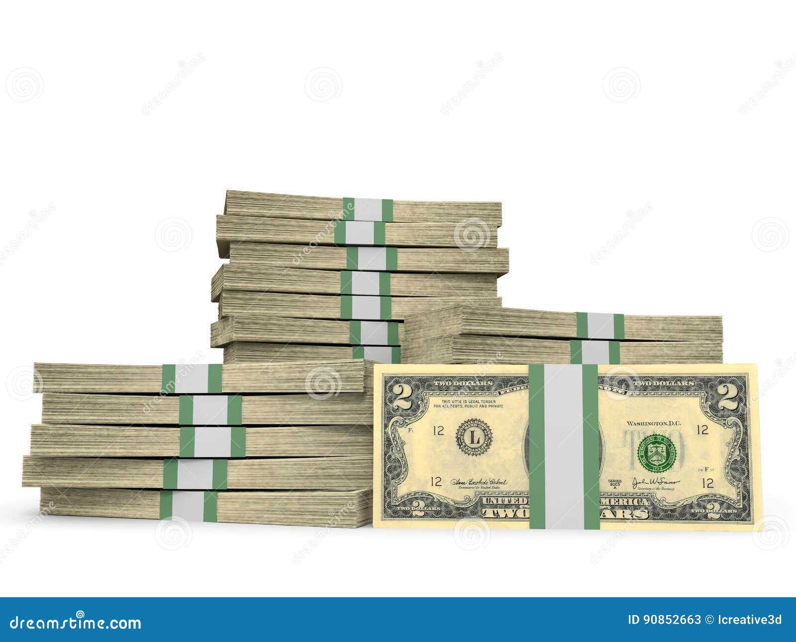 Stacks of Money. Two Dollars Stock Illustration - Illustration of ...