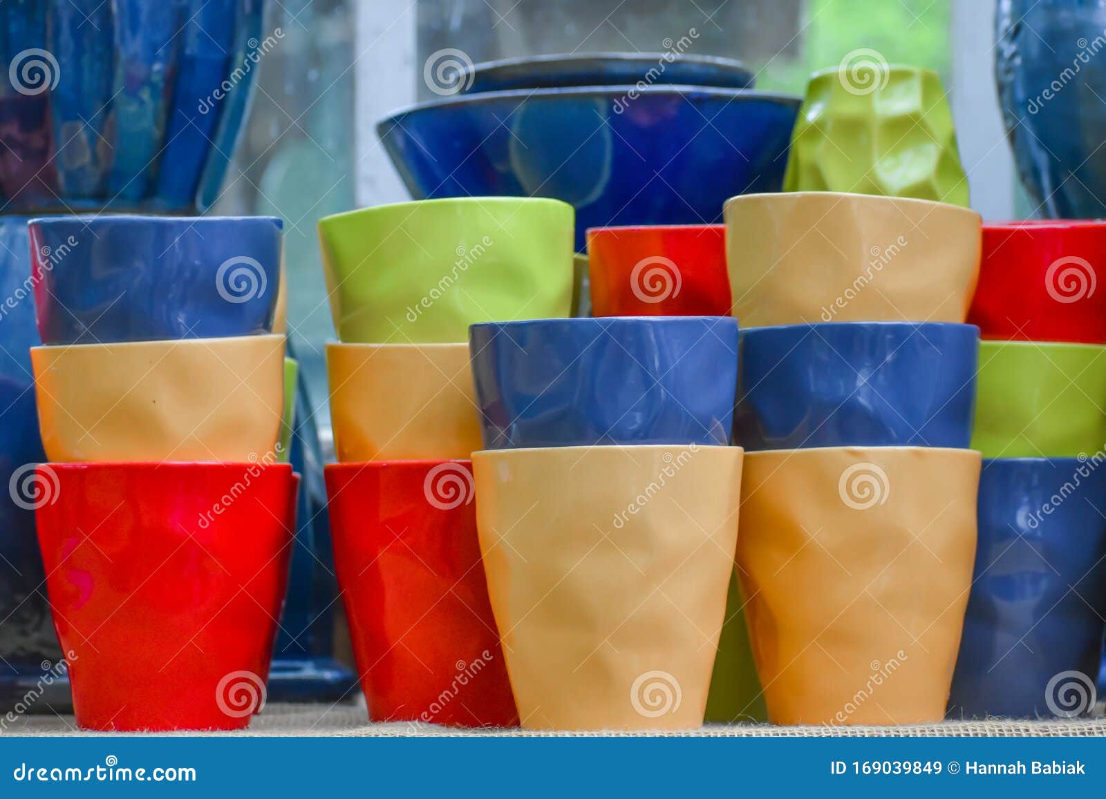 Stacks of Multi-Colored Ceramic Cups Stock Image - Image of peach, bowl ...