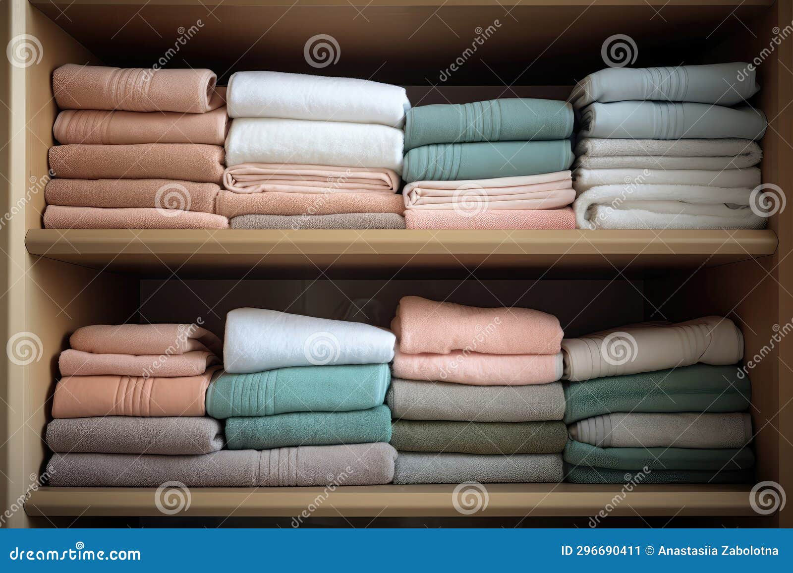 Stacks of Neatly Folded Towels in Pristine Linen Closet. Generative AI ...