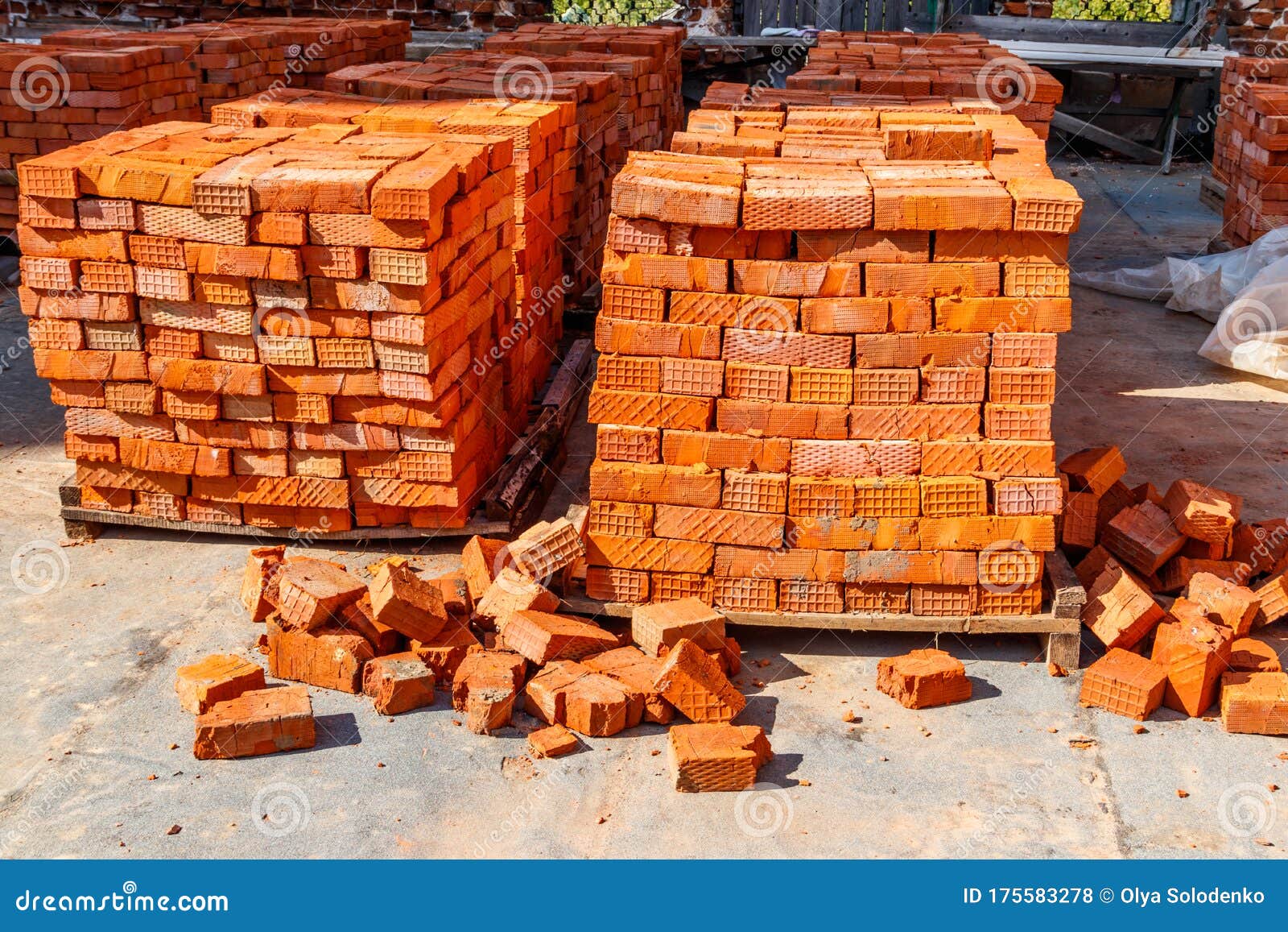 Stacks of New Red Brick at Construction Site Stock Photo - Image of ...