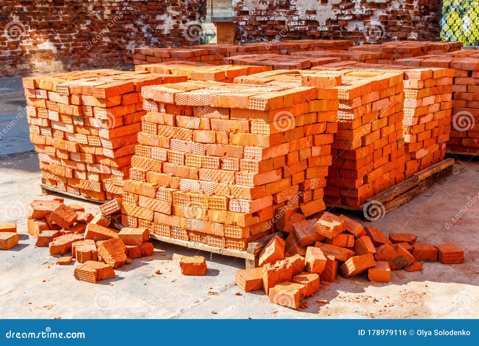 Stacks of New Red Brick at Construction Site Stock Photo - Image of ...
