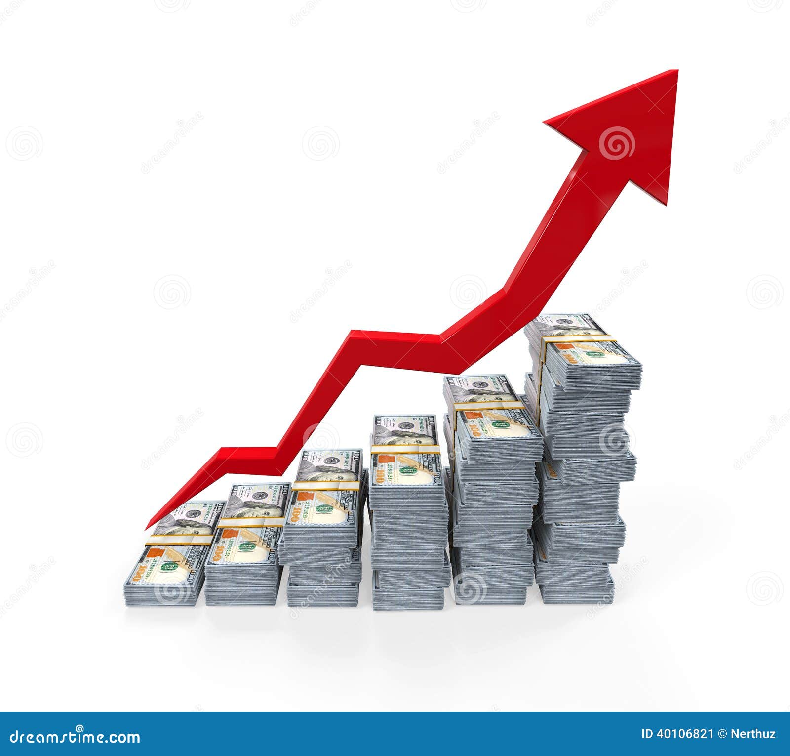 Stacks of New 100 US Dollar Banknotes Rising Graph Stock Image - Image ...