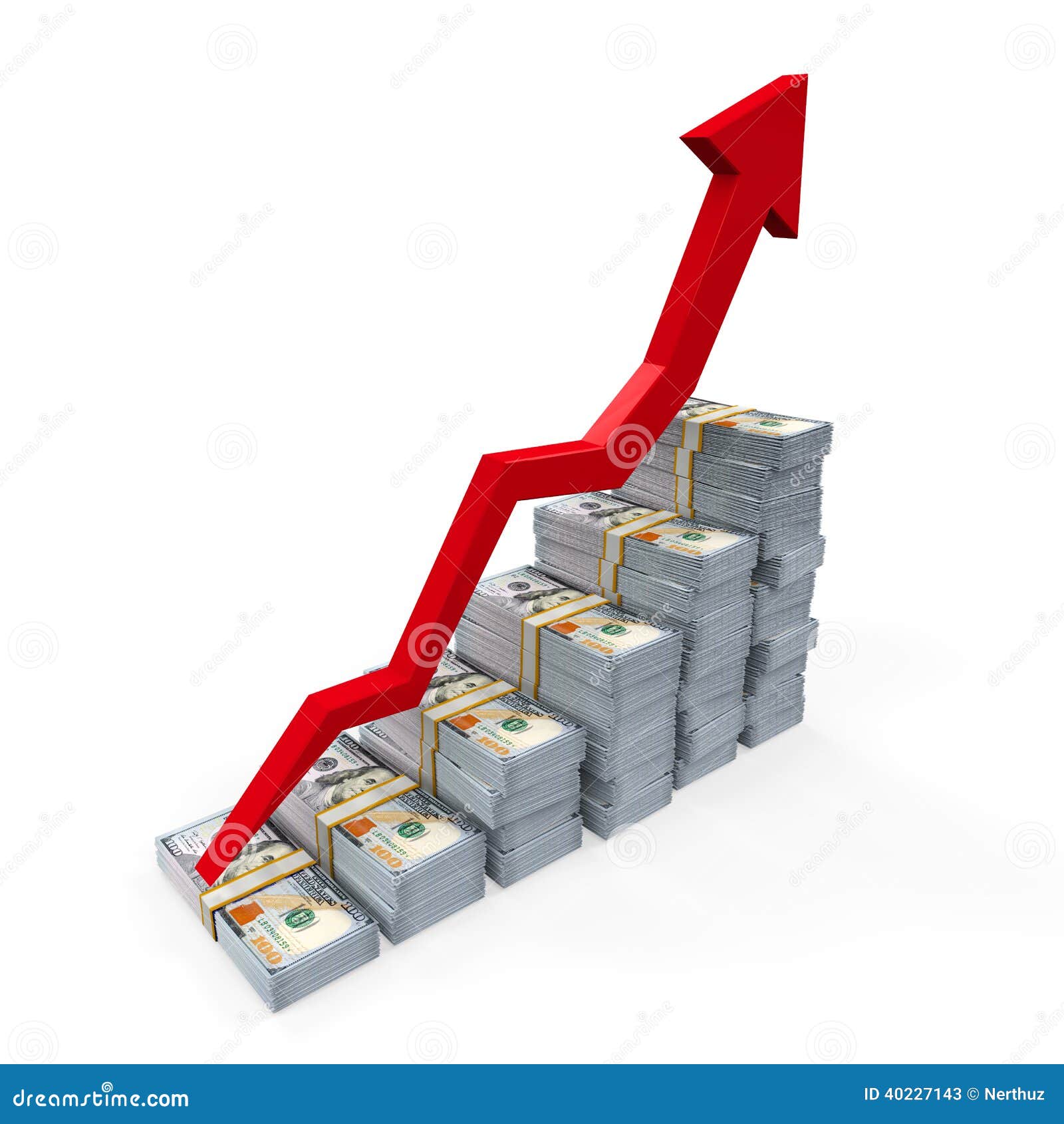 Stacks of New 100 US Dollar Banknotes Rising Graph Stock Image - Image ...