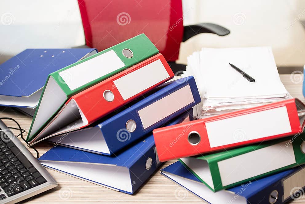 The Stacks of Office Binders on Desk Stock Photo - Image of papers ...