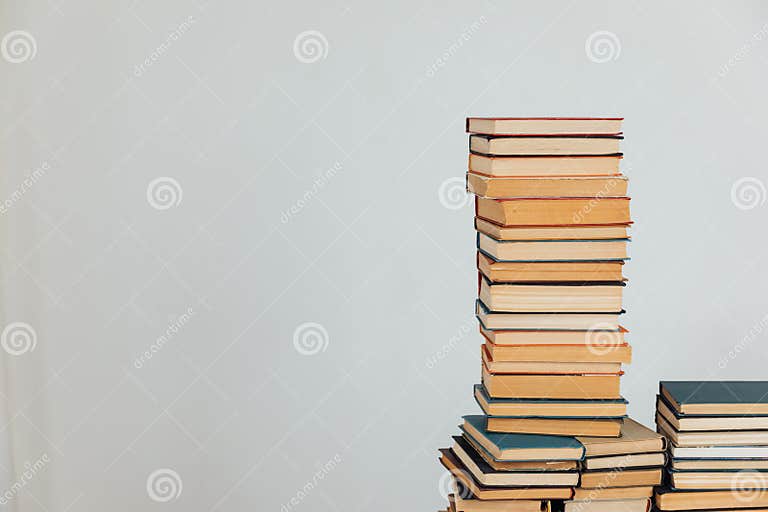 Stacks of Old Books in Study Library on White Background Stock Photo ...