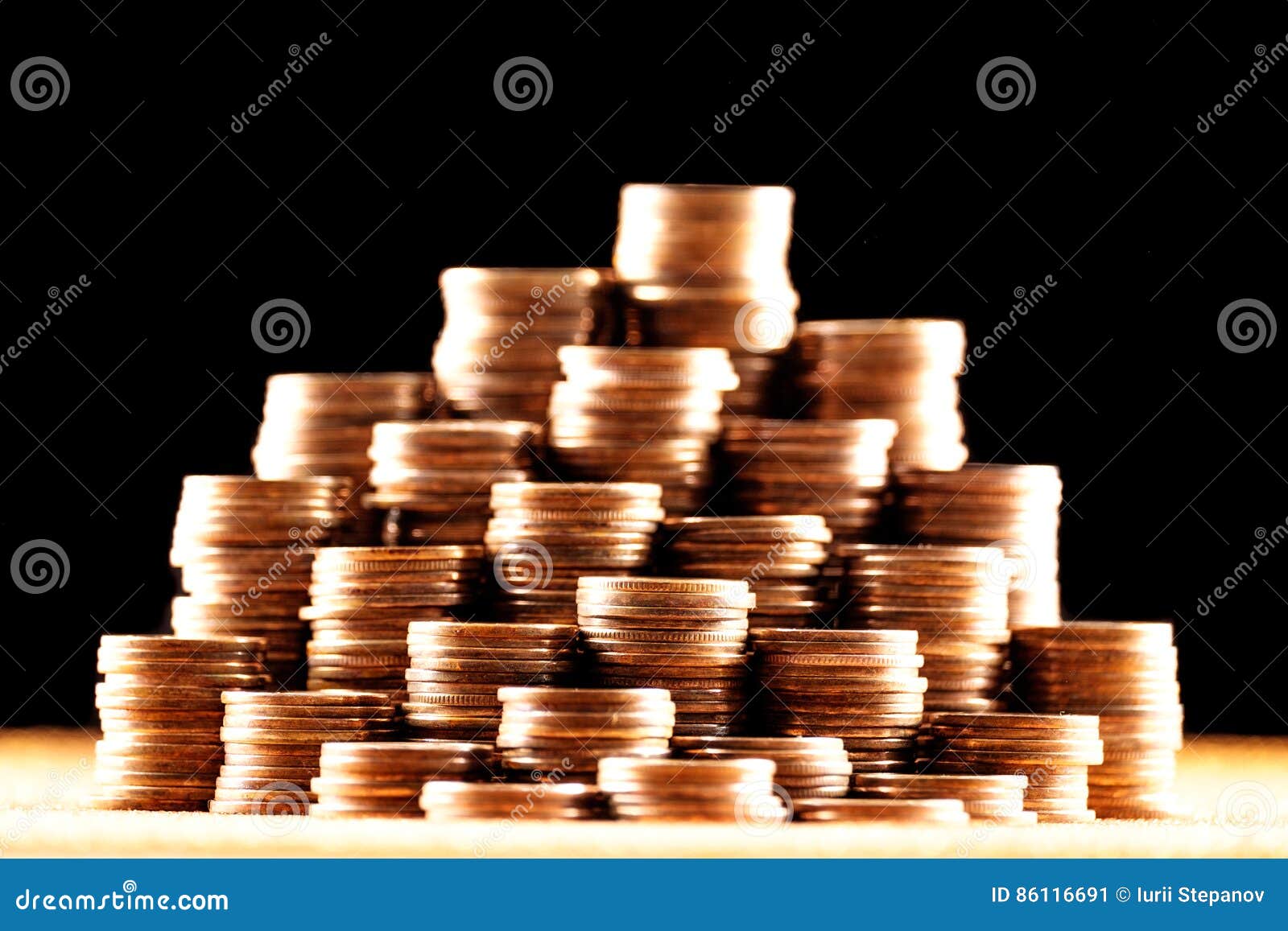Stacks of old golden coins stock image. Image of copper - 86116691