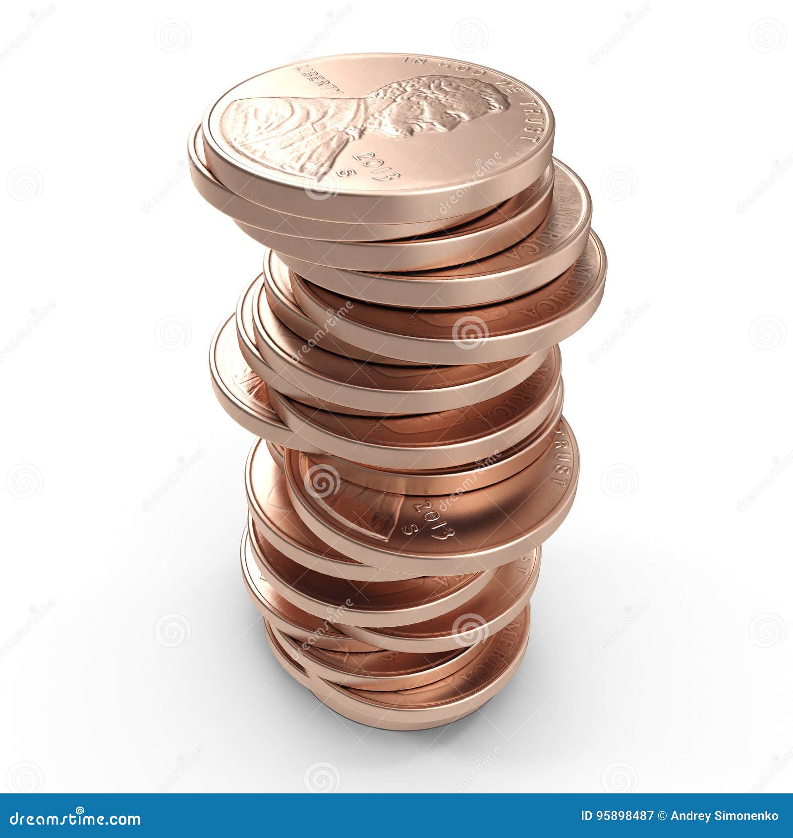 Stacks Of Old Pennies Isolated On A White. 3D Illustration, Clipping ...
