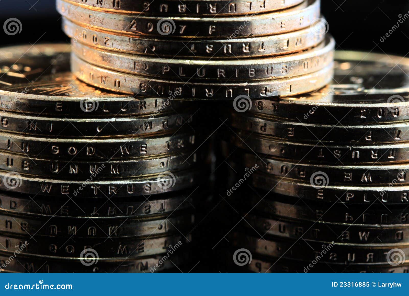 Stacks of one dollar coins stock image. Image of stacked - 23316885