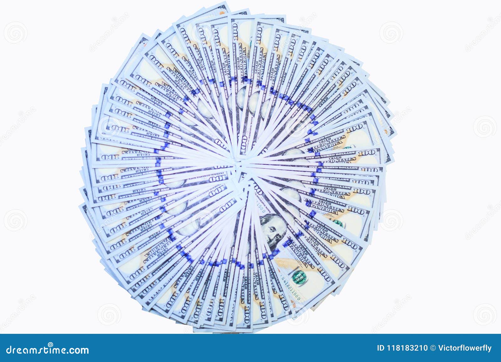 Stacks of One Hundred Dollars Notes Fans in Circle Pattern, New Design ...