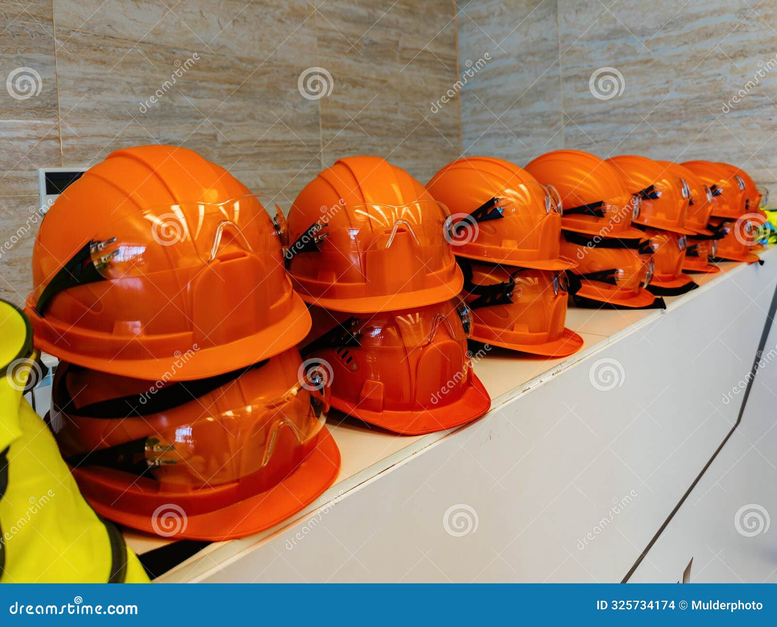 Stacks of Orange Safety Construction Helmets Stock Photo - Image of stack, builder: 325734174