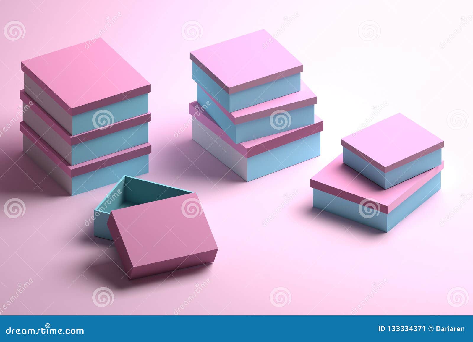 Stacks of Packaging Boxes in Pink and Blue Colors. Stock Illustration ...