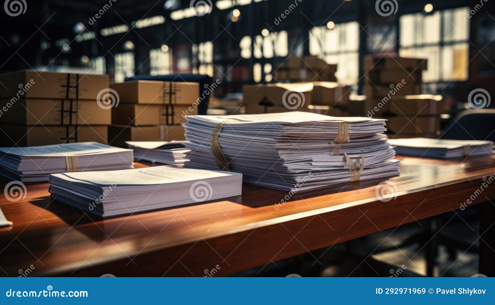 Stacks of Paper on Warehouse Background. Documents for Warehouse and ...