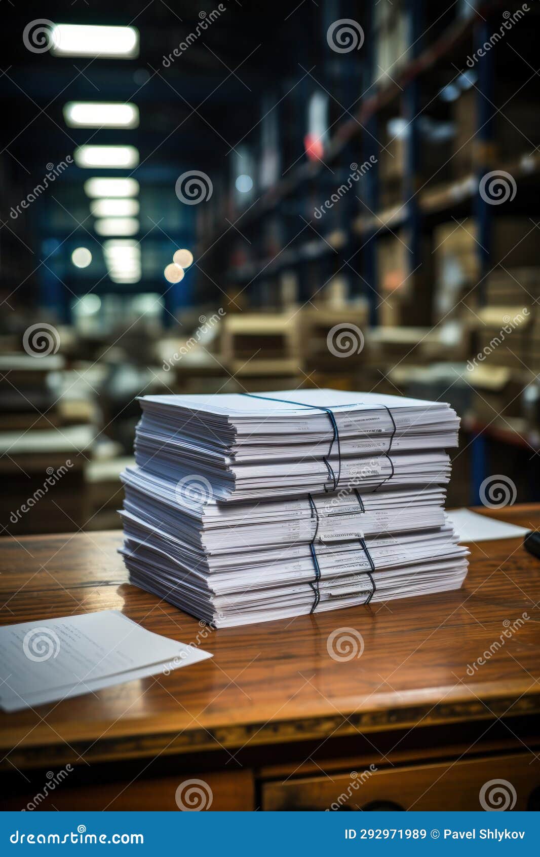Stacks of Paper on Warehouse Background. Documents for Warehouse and ...