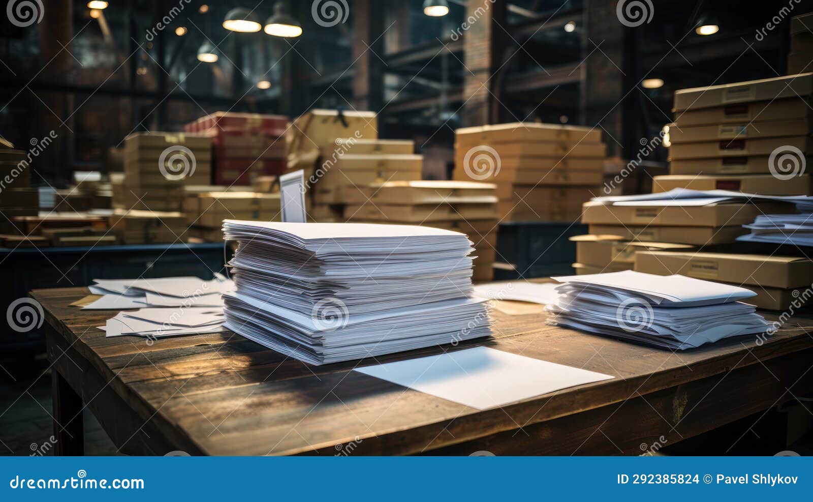 Stacks of Paper on Warehouse Background. Documents for Warehouse and ...