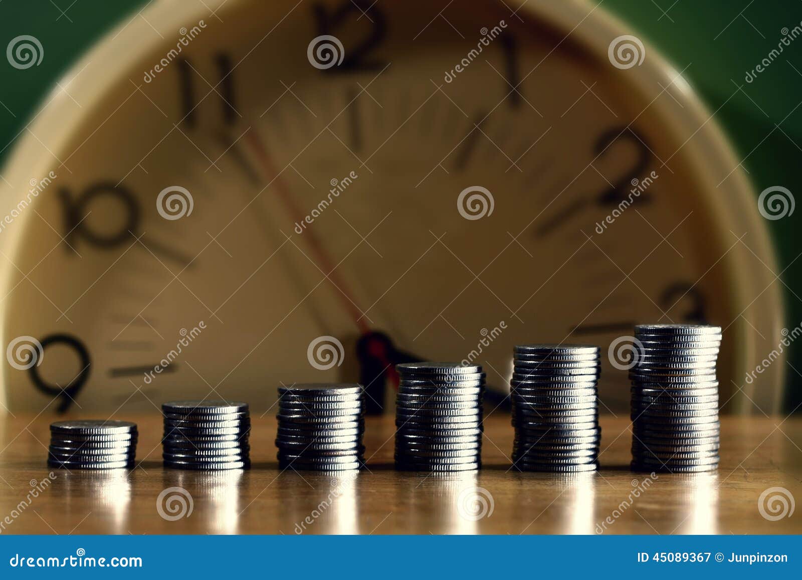 Stacks or Pile of Coins and a Clock Stock Image - Image of period ...